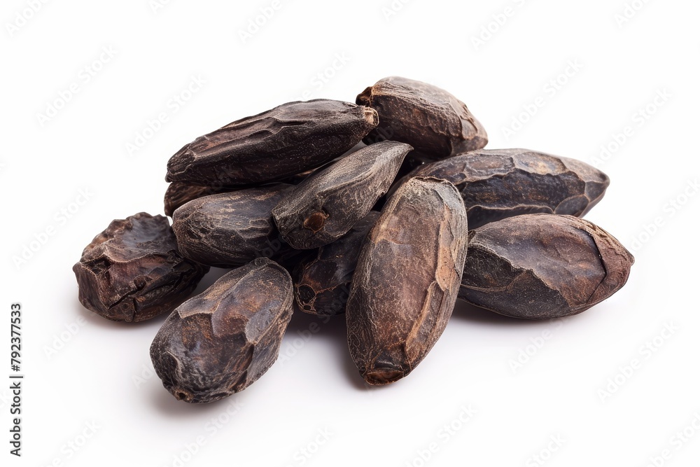 Isolated white background aroma tonka beans Dipteryx odorata or cumaru ...
