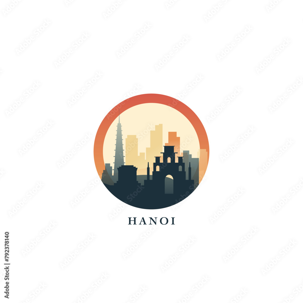 Hanoi cityscape, gradient vector badge, flat skyline logo, icon. Vietnam city round emblem idea ...