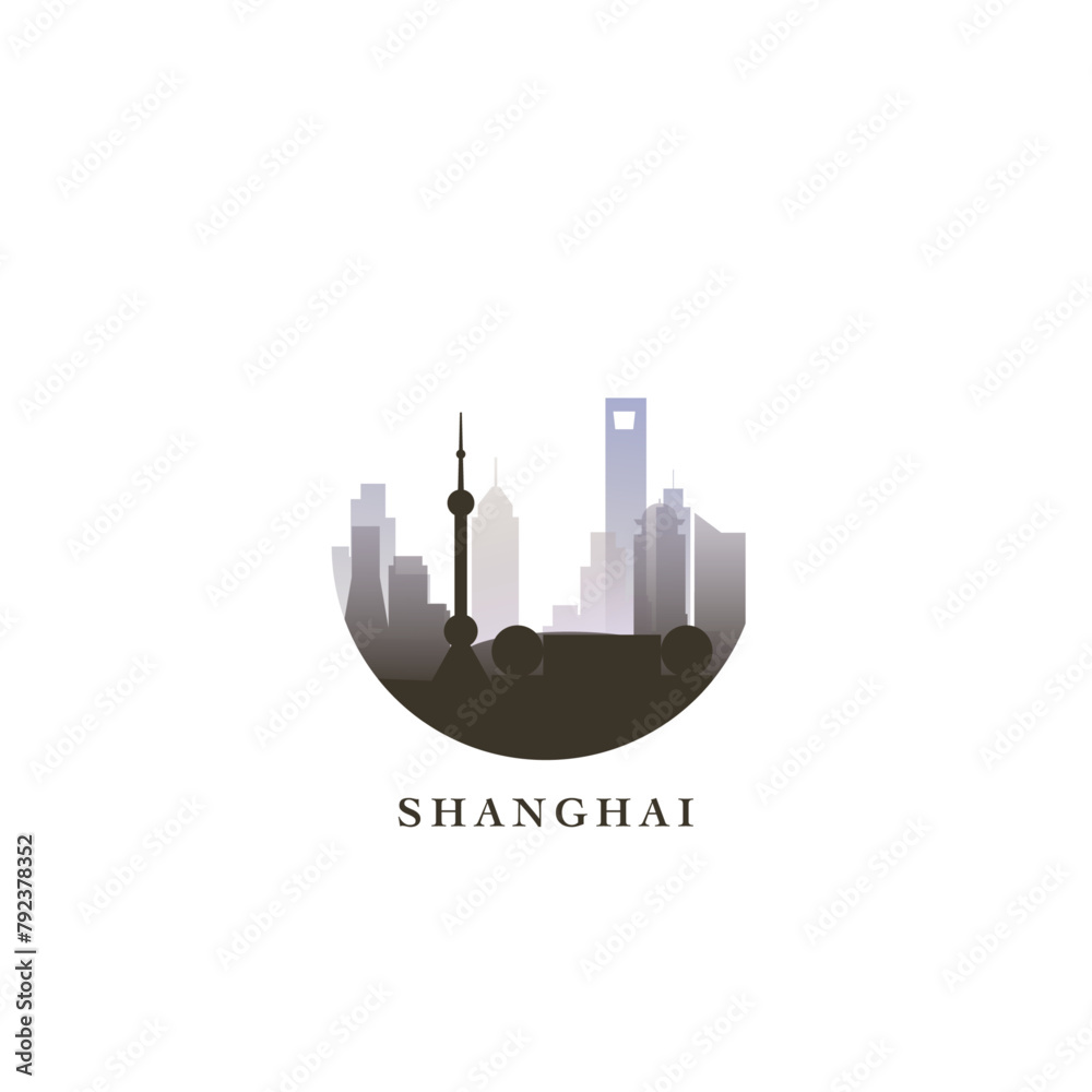 Shanghai cityscape, gradient vector badge, flat skyline logo, icon ...