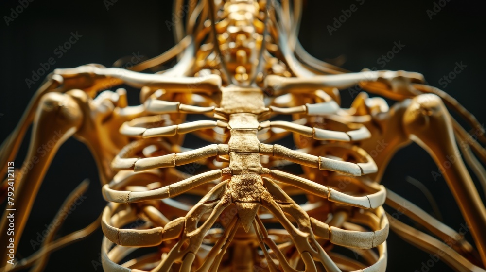 The intricate details of the ribcage and chest muscles are showcased in ...