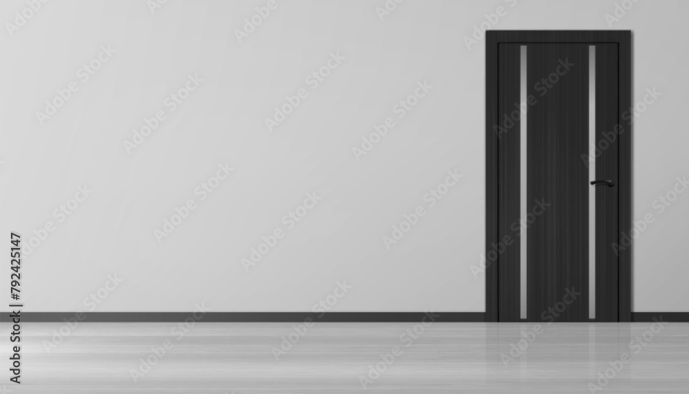 3d room door. House entrance wood frame on wall background. Home ...
