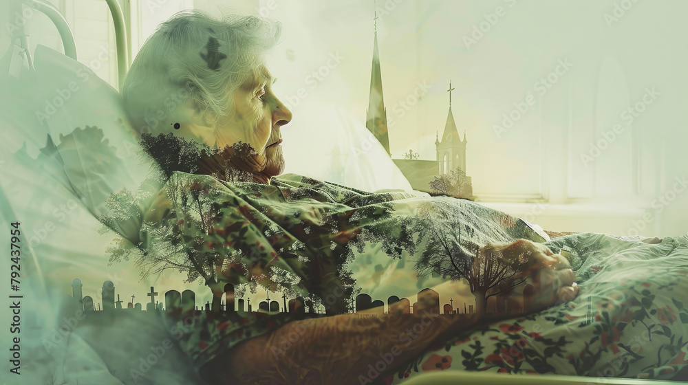 Terminally ill old grandmother patient on hospital bed , dying senior ...