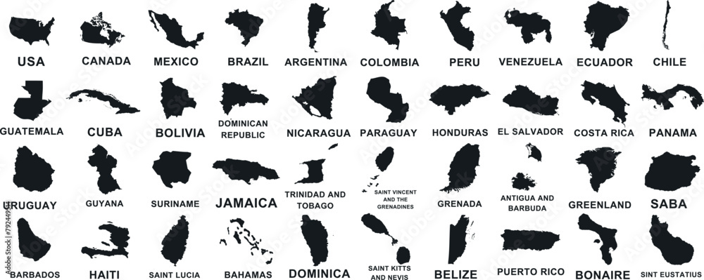 American continent vector map collection. Ideal map silhouette for ...