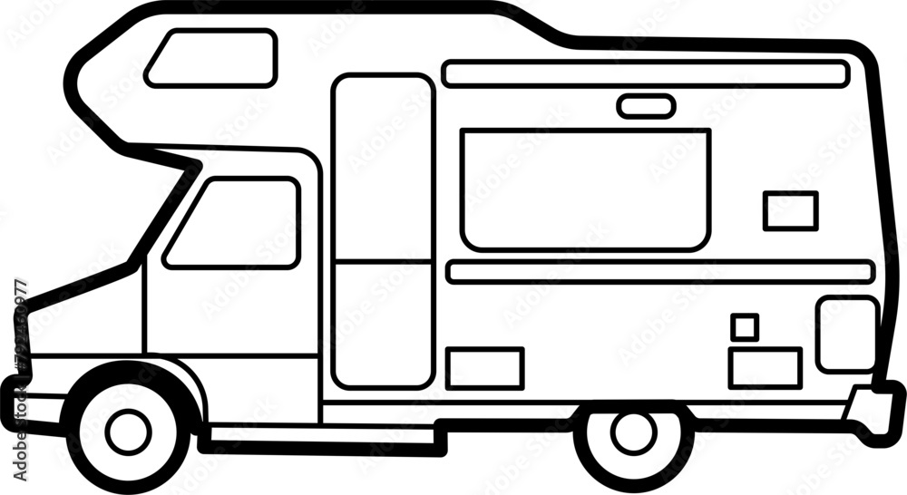 Campervan Vector Outline Illustration Stock Vector | Adobe Stock