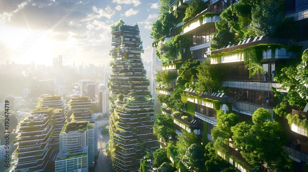 Eco-friendly building in the modern city. Sustainable glass office ...