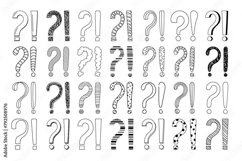 Doodle question and exclamation marks hand drawn sketch vector ...