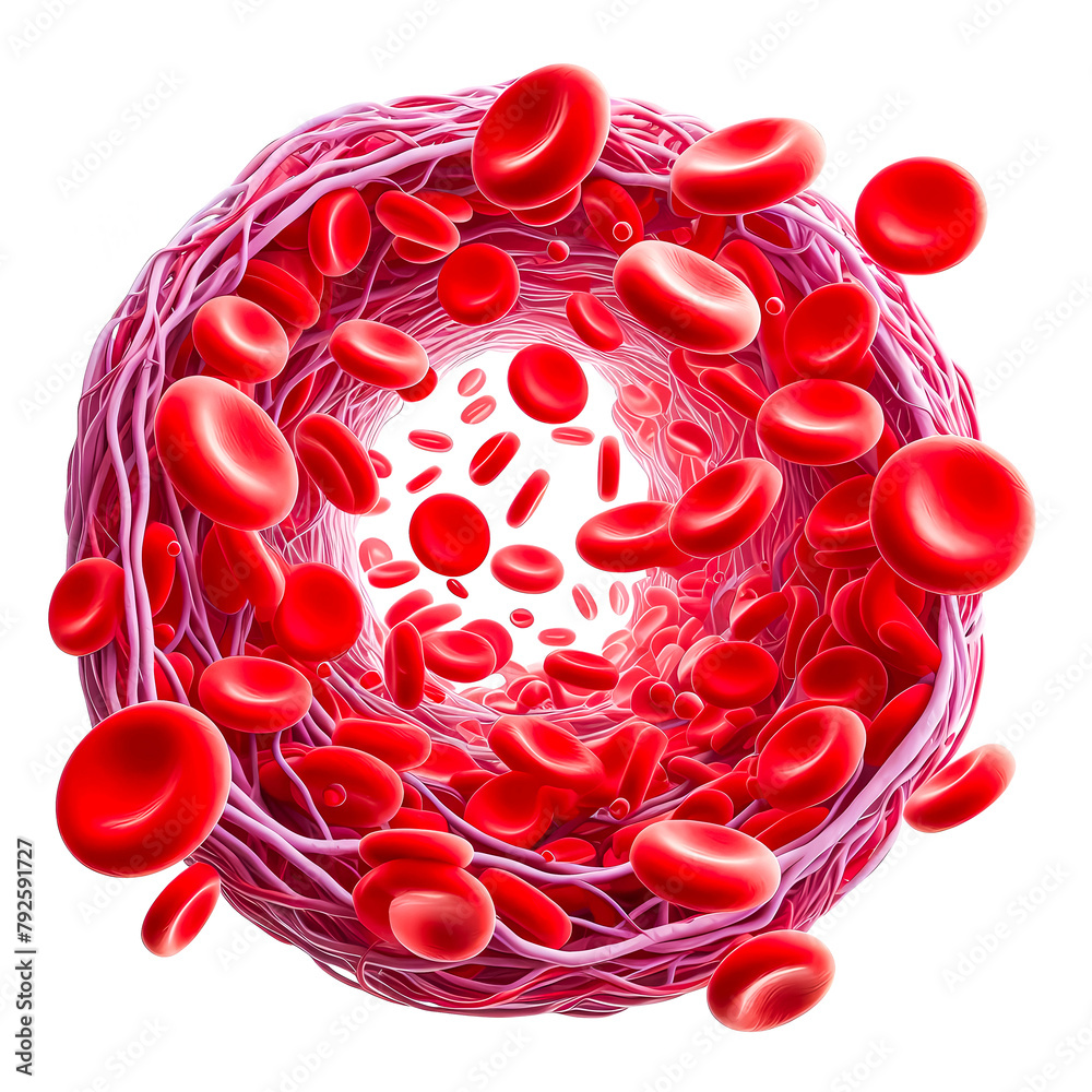 Anatomical illustration of red blood cells floating in human blood ...
