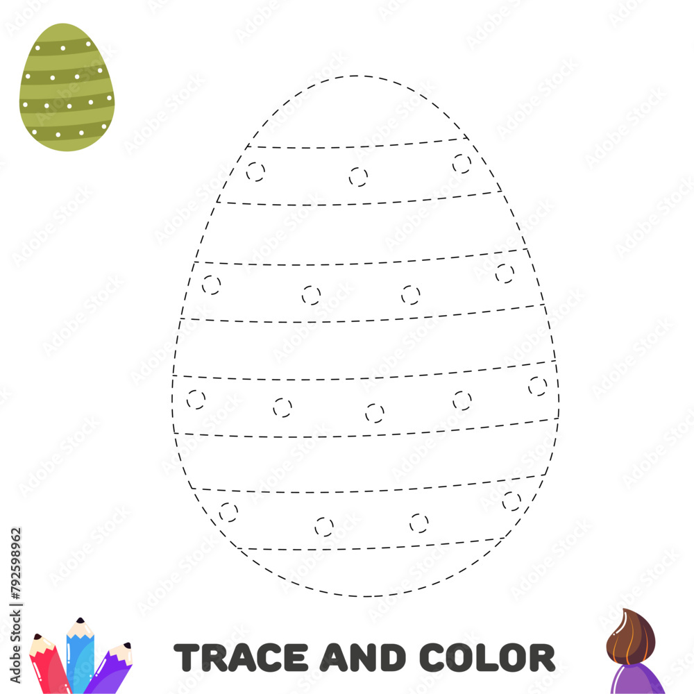 Trace and color Easter egg for kids. Handwriting practice . Coloring ...