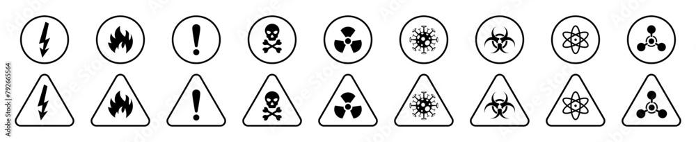 Danger sign collection, Warning Symbol set.,Atomic Danger Icon, Nuclear ...