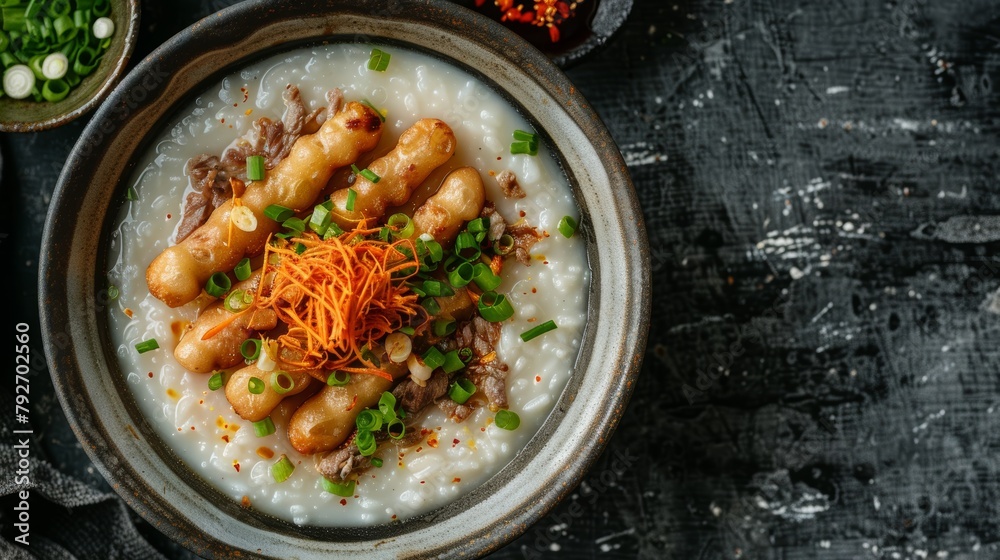 Delectable top view of traditional Congee, highlighted with vibrant ...
