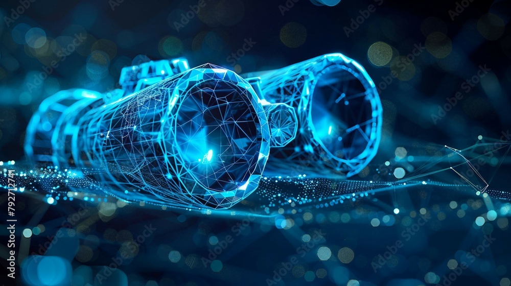 digital blue binocular with data streams, ai in visual recognition ...