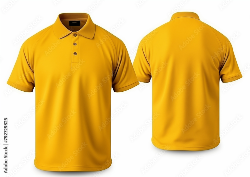 Mockup of a blank yellow collar tshirt front and back isolated on white ...