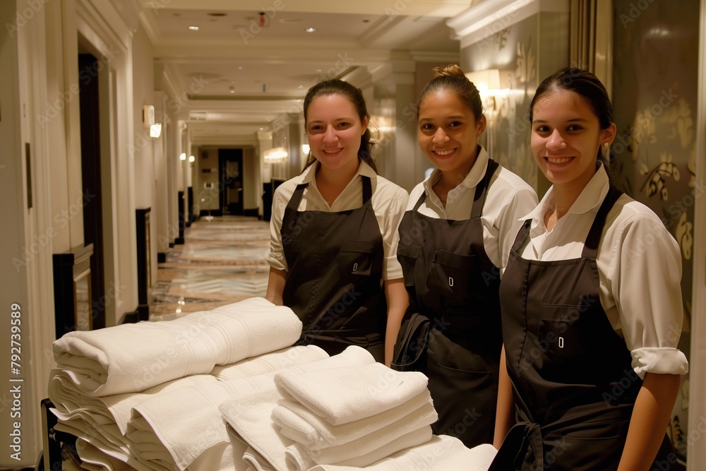 Stock-Foto „Smiling group of hotel staff members wearing uniforms ...