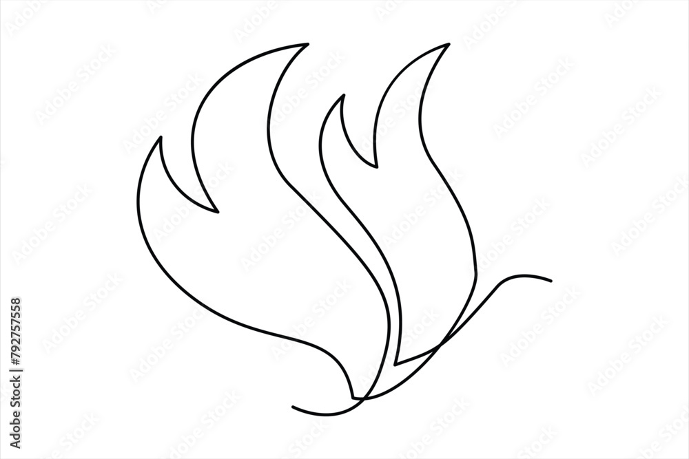 Continuous one line drawing of fire in the middle of a white background ...