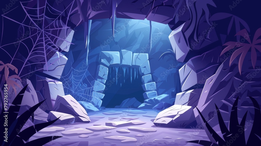 The jungle mine frame inside view game template. The empty underground ...
