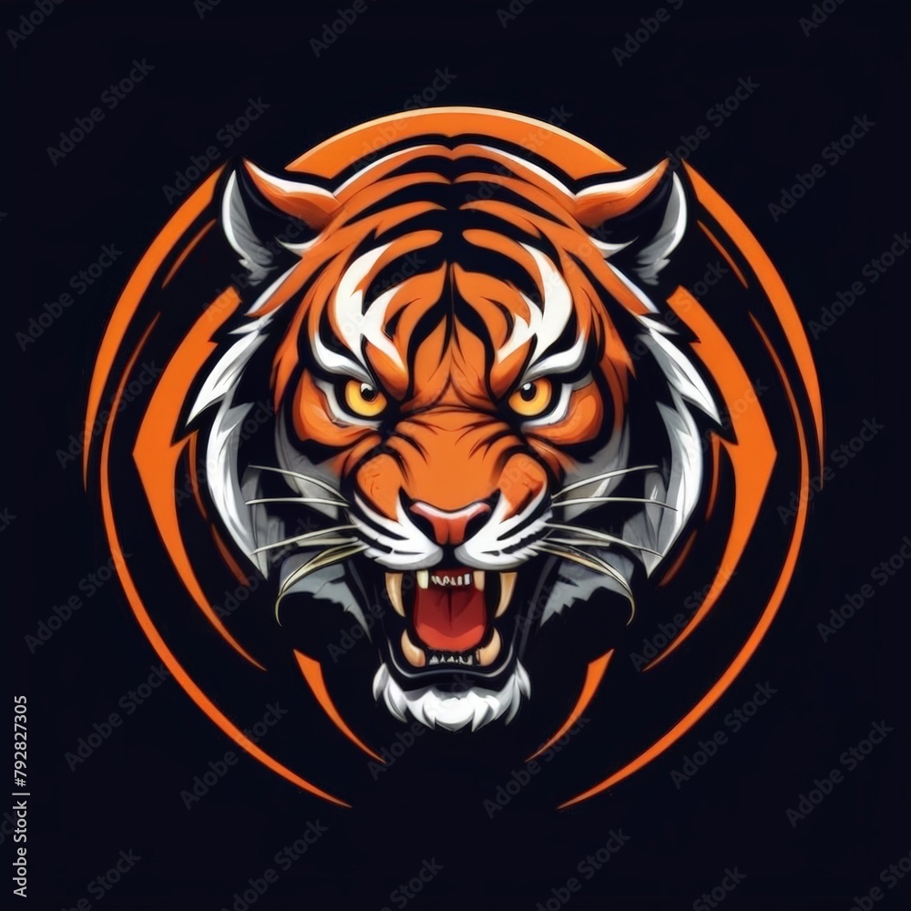 Attacking Tiger Logo with Red Eyes and Visible Teeth, Symbolizing ...