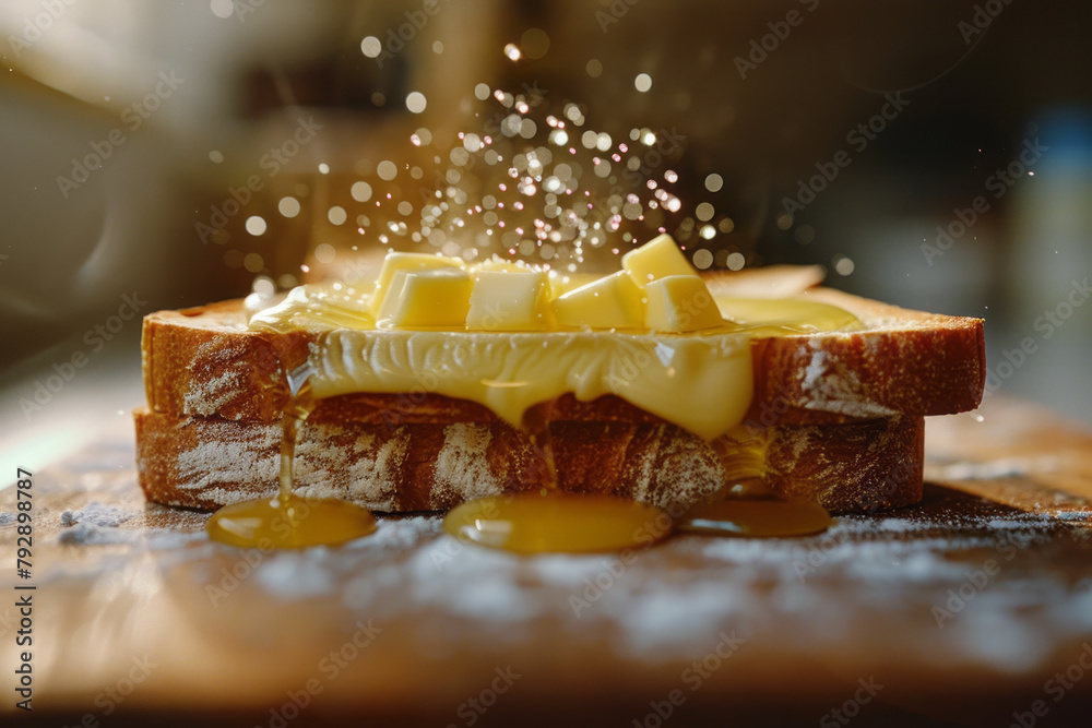 An image of butter melting on hot toast, softening and spreading as ...