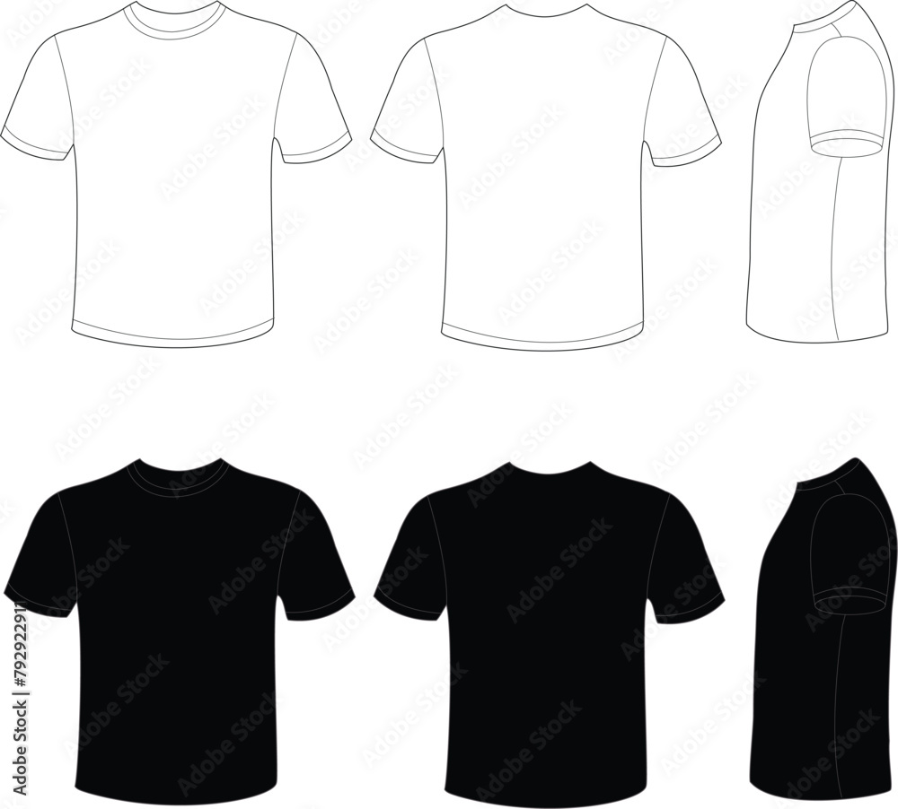 T-shirt template set, front, side, back view mockup. Vector eps 10 ...