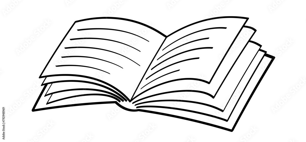Cartoon open book and pages. Education concept. Line drawing. Opened ...