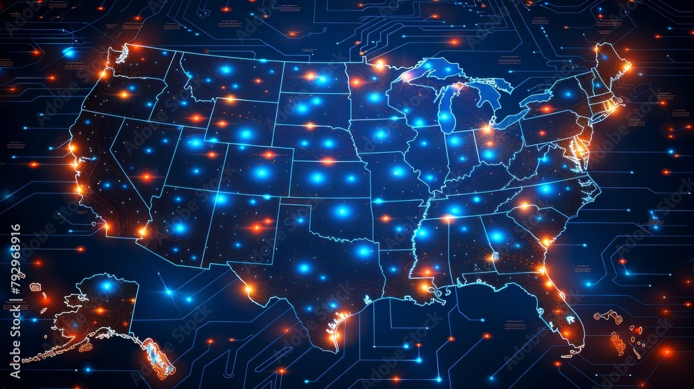 Circuit pattern combined with a map of the United States illustrating ...