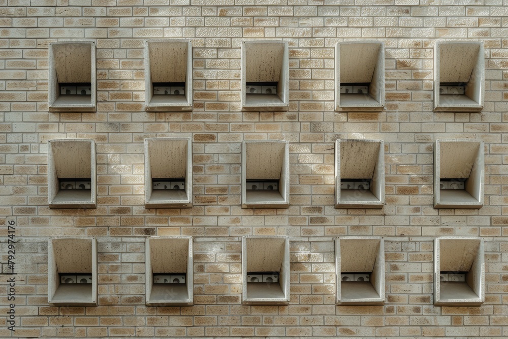 Textured brick wall serves as the canvas for the placement of air vents ...