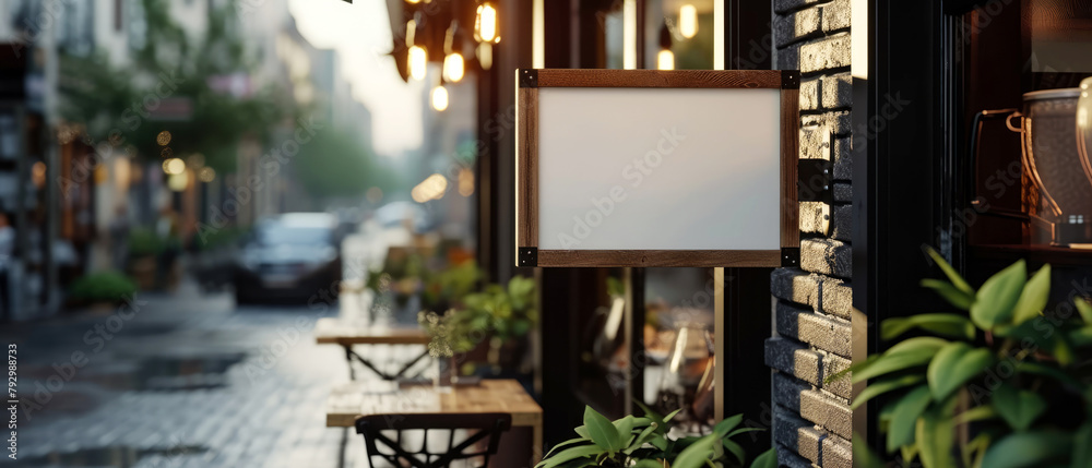 ภาพประกอบ Stock Empty wall sign board mockup at the city street ...