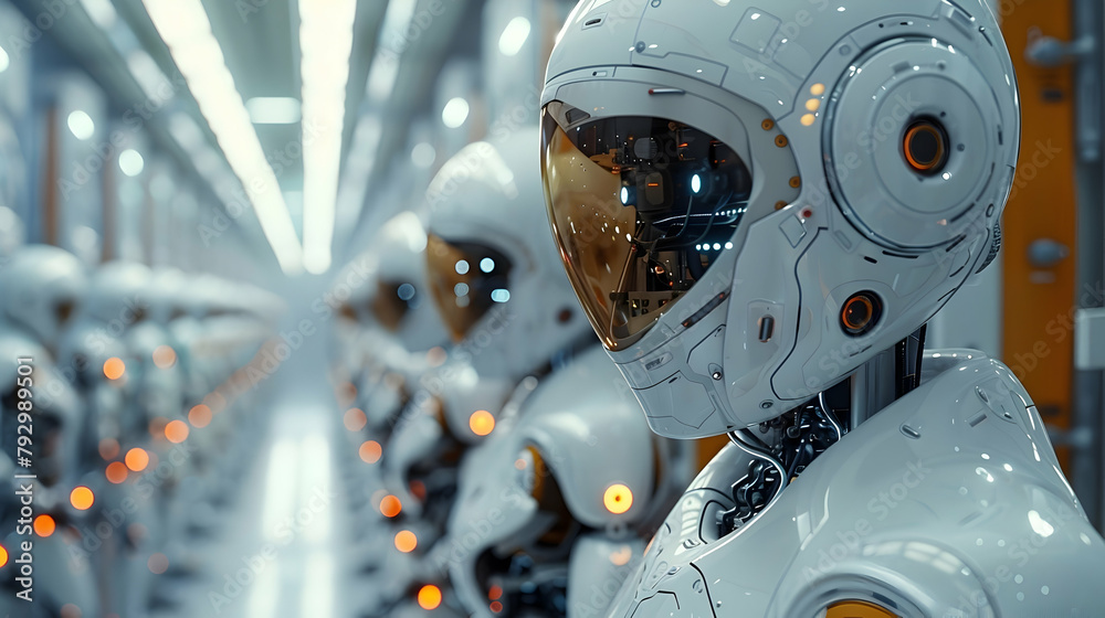 Juxtapose humans and robots in the same shot using dynamic composition and framing to highlight ...