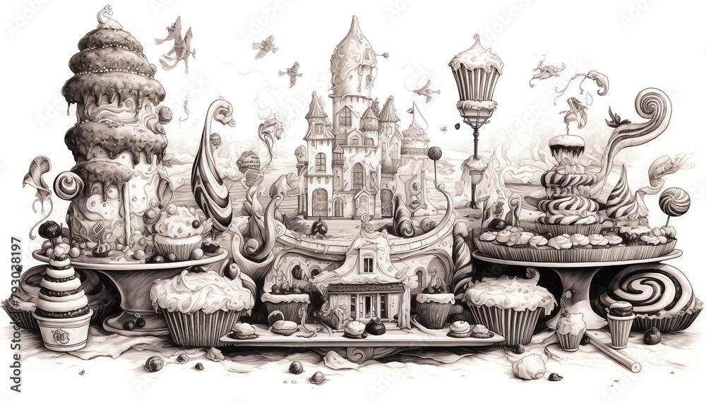Imagine a griffin baker creating whimsical pastries from a top-down ...