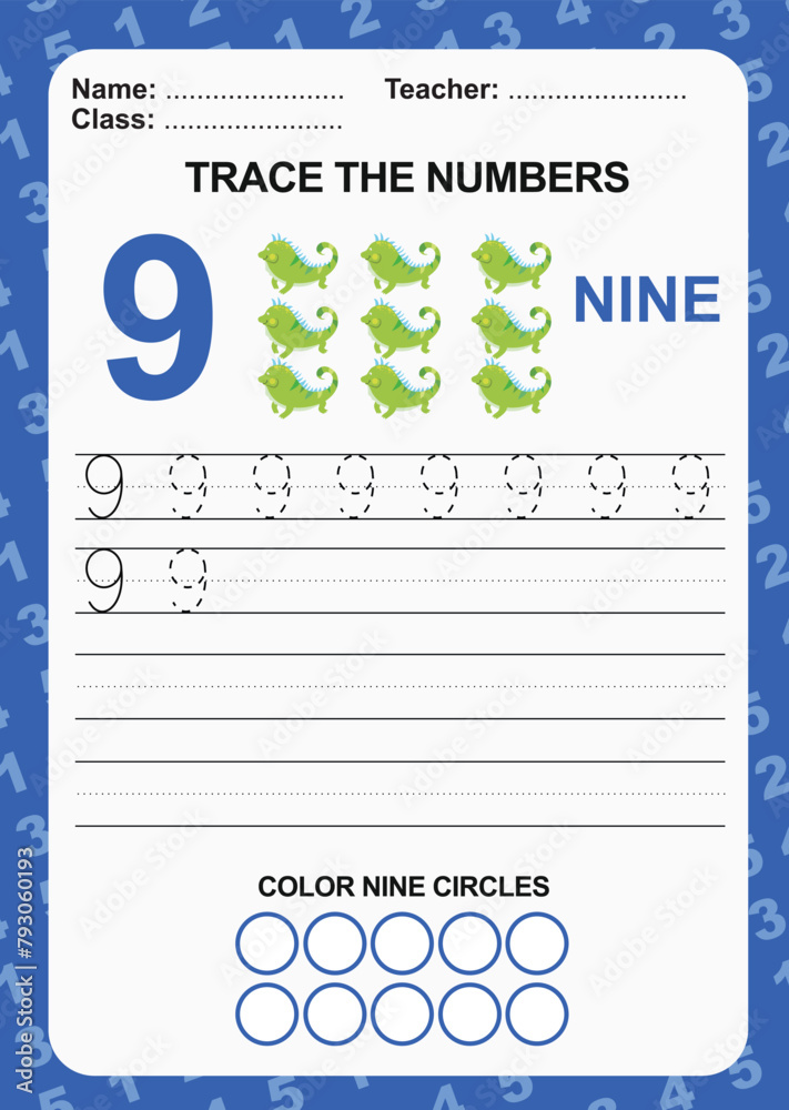 Trace and write number for children. Exercise for children to recognize ...