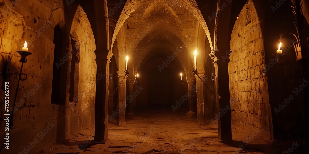 Dark dungeon backgrounds, long scary medieval castle corridor with ...