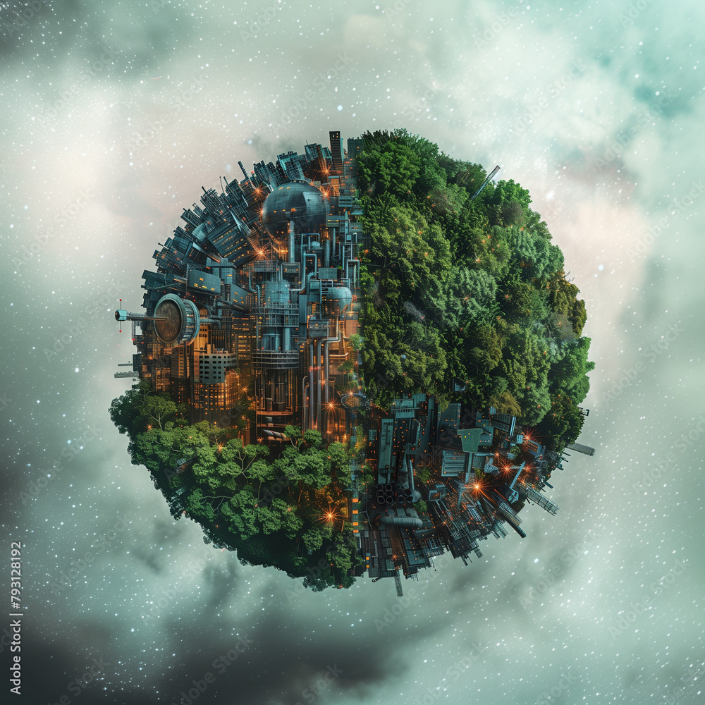 Global Sustainability, development. Planet Earth. Industrial vs Nature ...