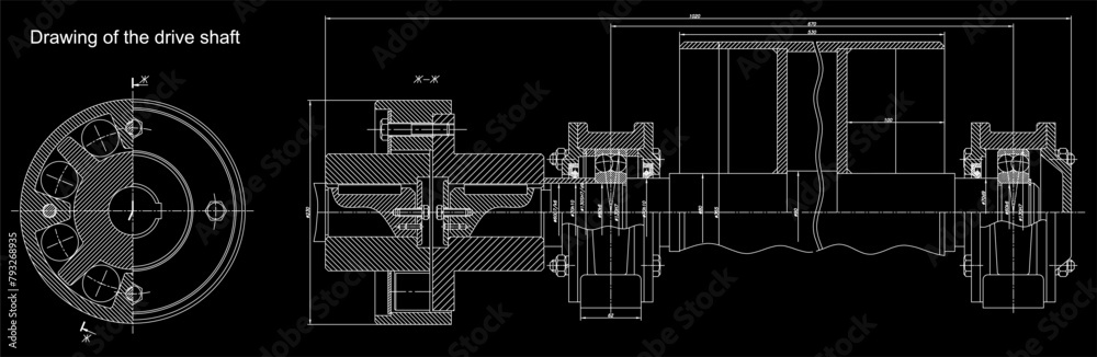Vektor Assembly drawing of reducer. Vector drawing of steel mechanical ...