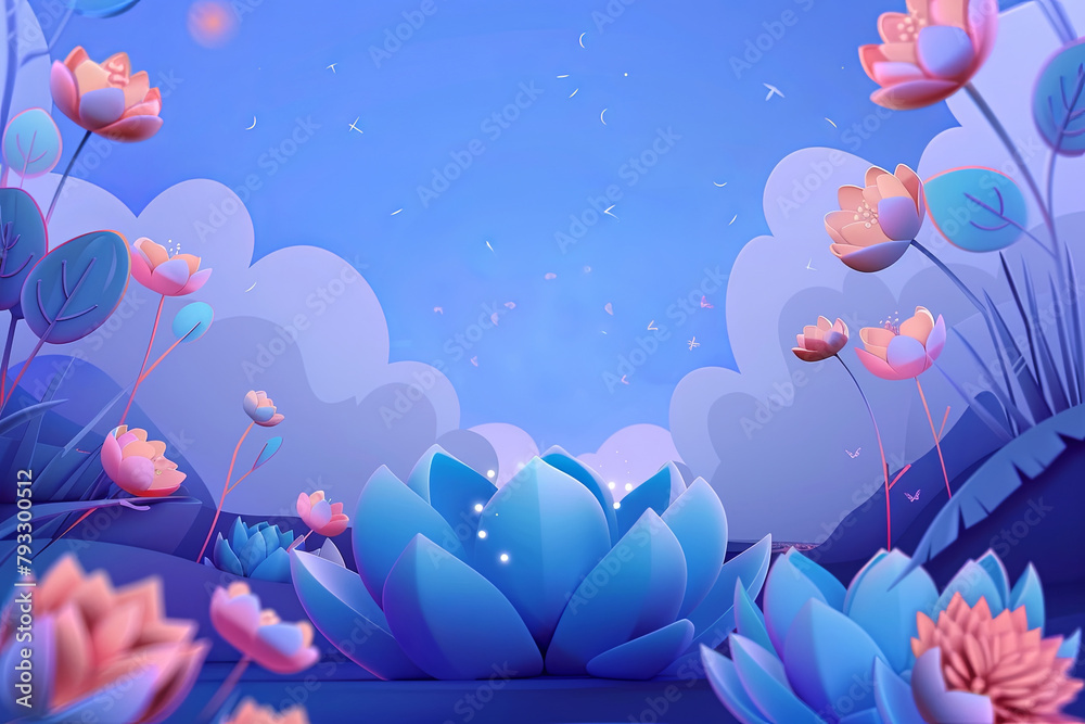Celebratory Vesak Day Lotus Flowers Illuminated in Nighttime Setting ...