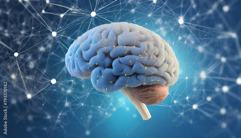 Image of human brain with neural network and nodes. artificial ...