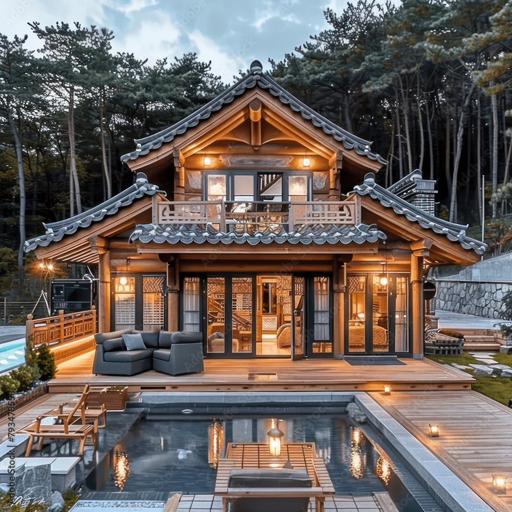 Tiny two floor timber frame house with single front doors and terrace ...