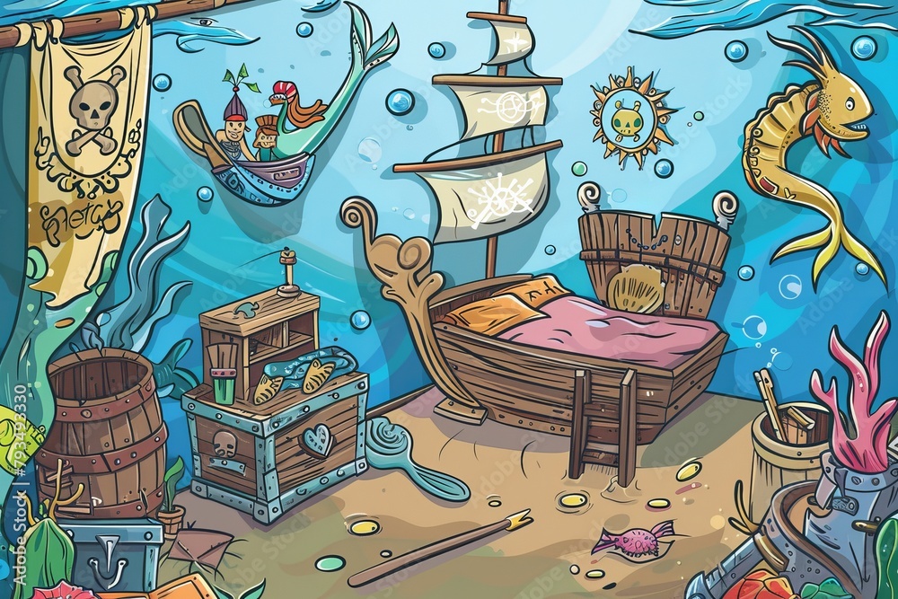 Stock-Illustration „Cartoon cute doodles of an undersea adventure room ...
