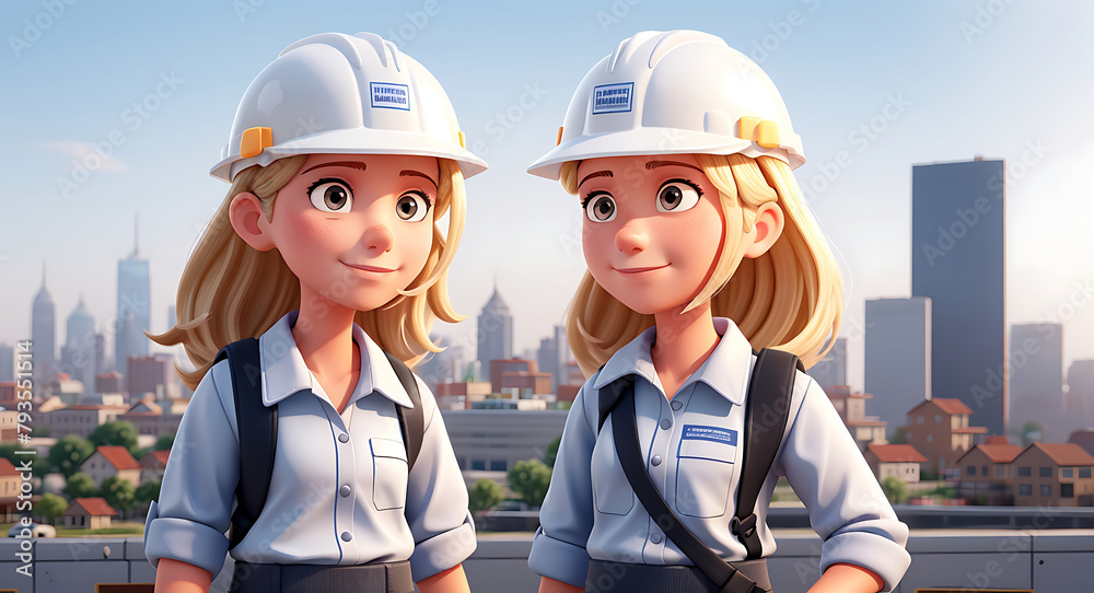 Diffused watermark Portrait of a young construction worker woman with ...