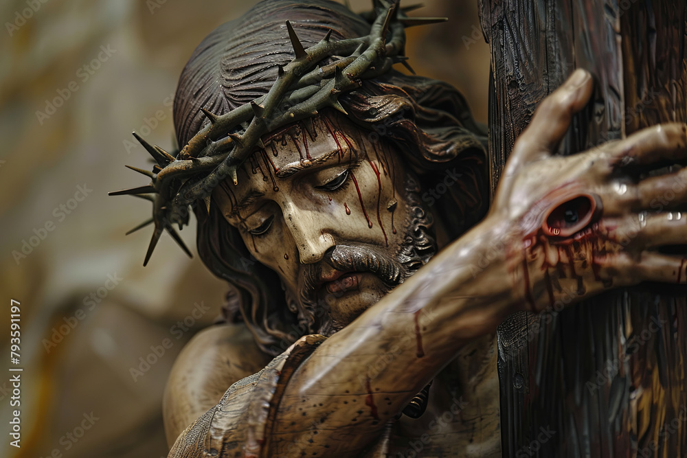 Depiction of Jesus Christ carrying the cross, illustrating the Passion ...