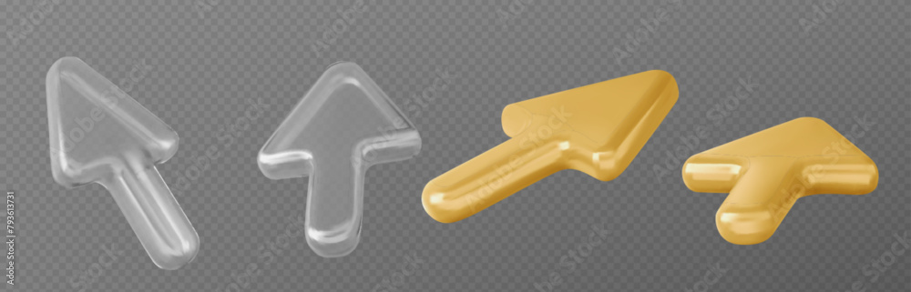 Cursor arrow 3d vector set. Realistic illustration collection of golden ...