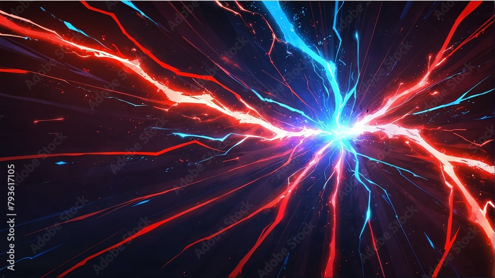 abstract red and blue lightning sparks effects anime cartoon style ...