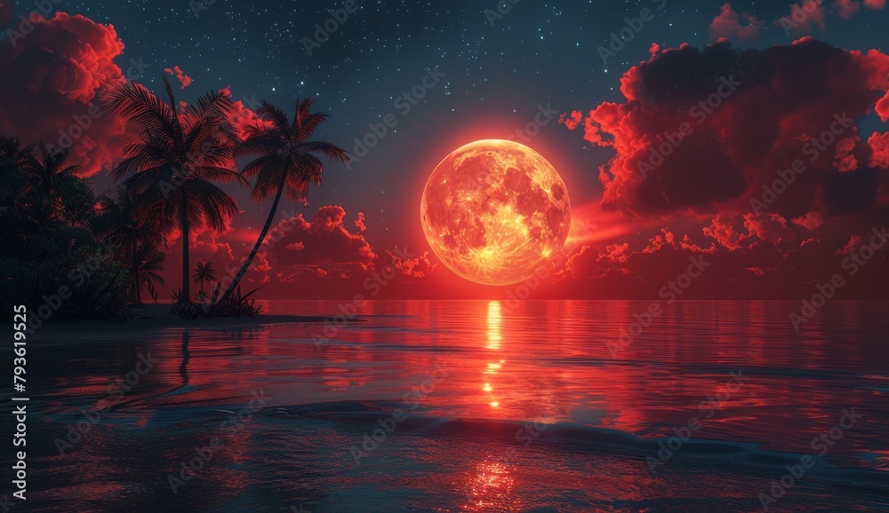 Stunning full moon sets over the tranquil Indian Ocean, 4k wallpaper ...