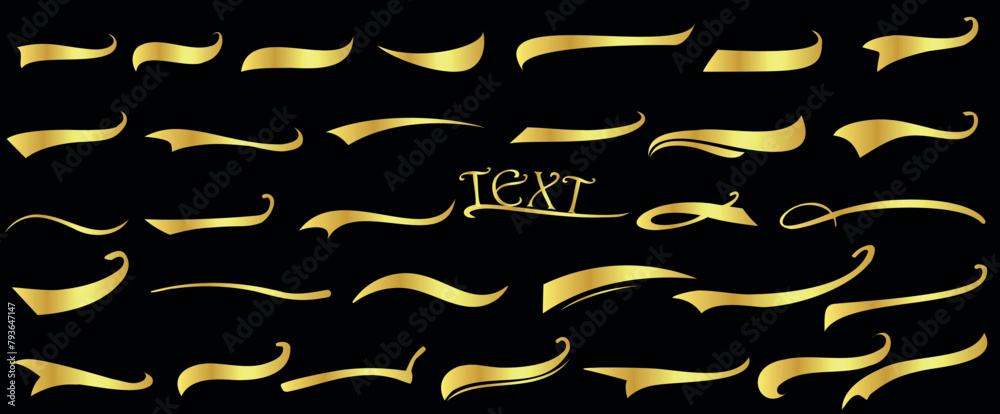 TEXT underline, swirl embellishments, Golden, luxury, ribbon banners ...
