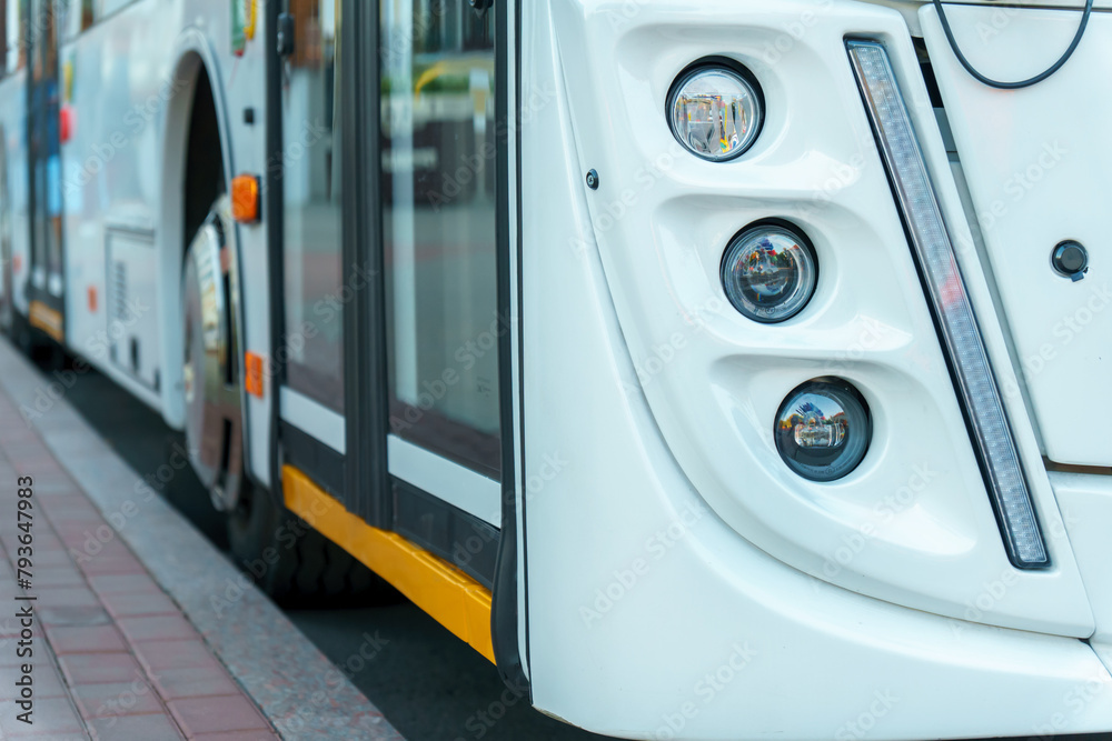 A new modern bus. Modern public electric transport. Details of the bus ...