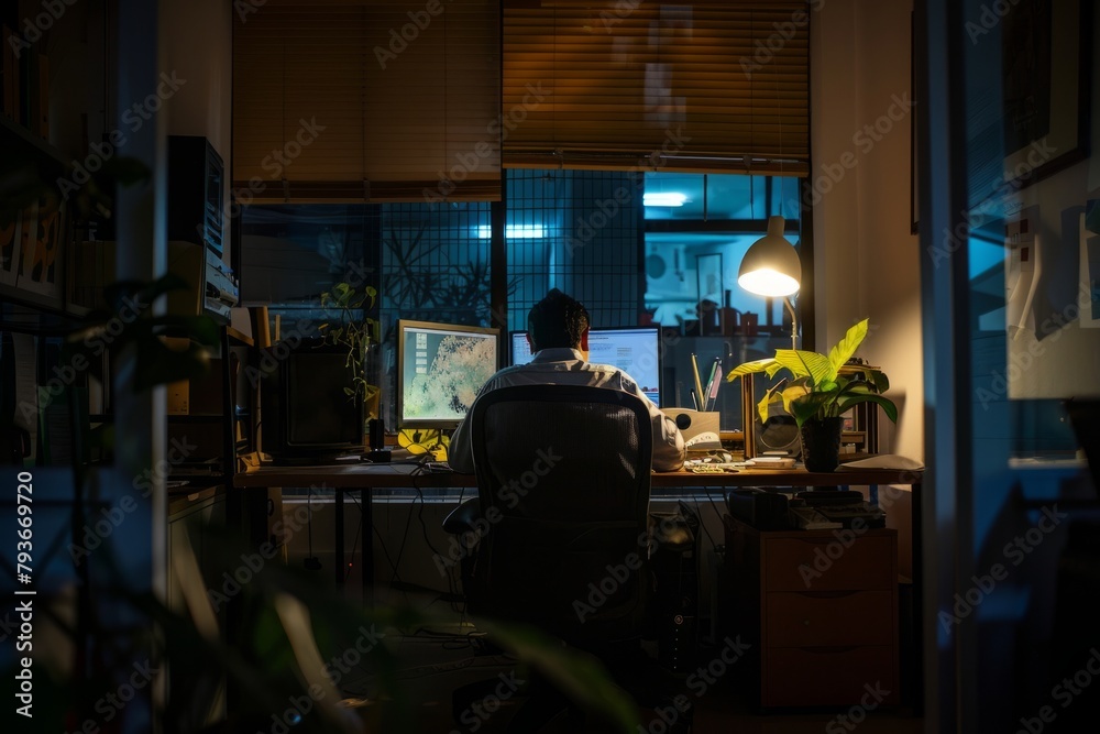Professional Photography of a person working late into the night at ...