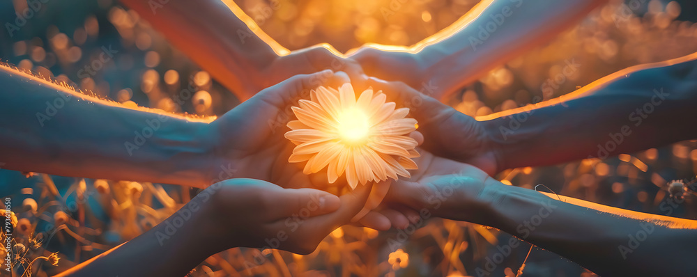 Giving a helping hand concept of unity, teamwork and charity with ...