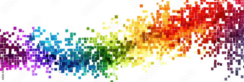 rainbow colored digital pixel art, modern design, isolated on white or ...