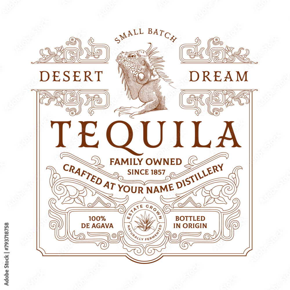 Vintage Tequila Label Template Stock Vector | Adobe Stock
