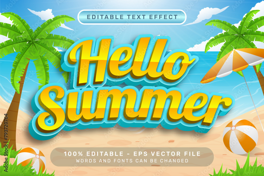 hello summer 3d text effect and editable text effect with a beach background Stock Vector ...