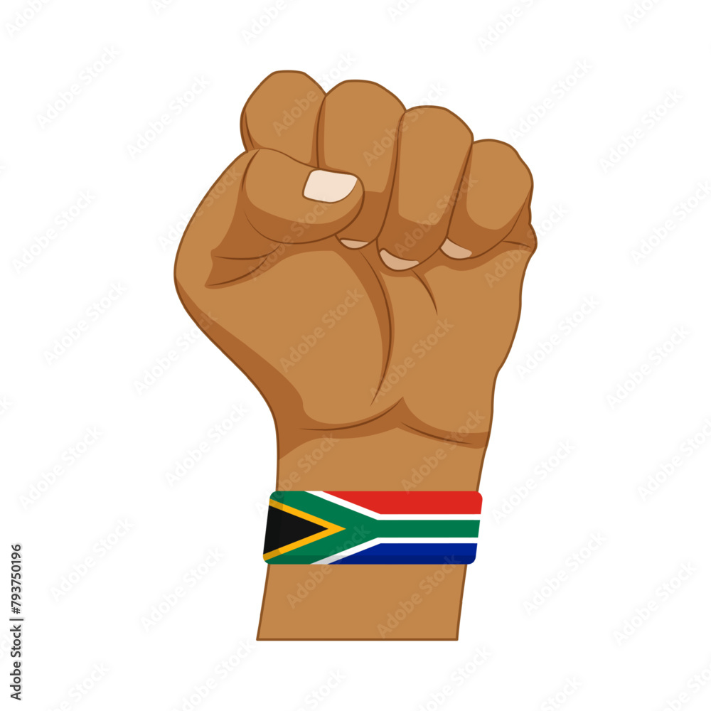 Vector illustration of fist hand with South Africa flag color band on ...