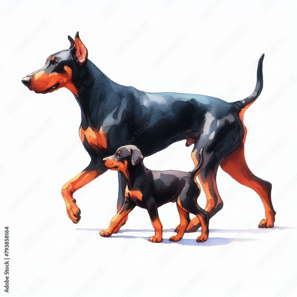 Doberman Pinscher Dog Father and Son . Happy Father's Day Watercolor ...